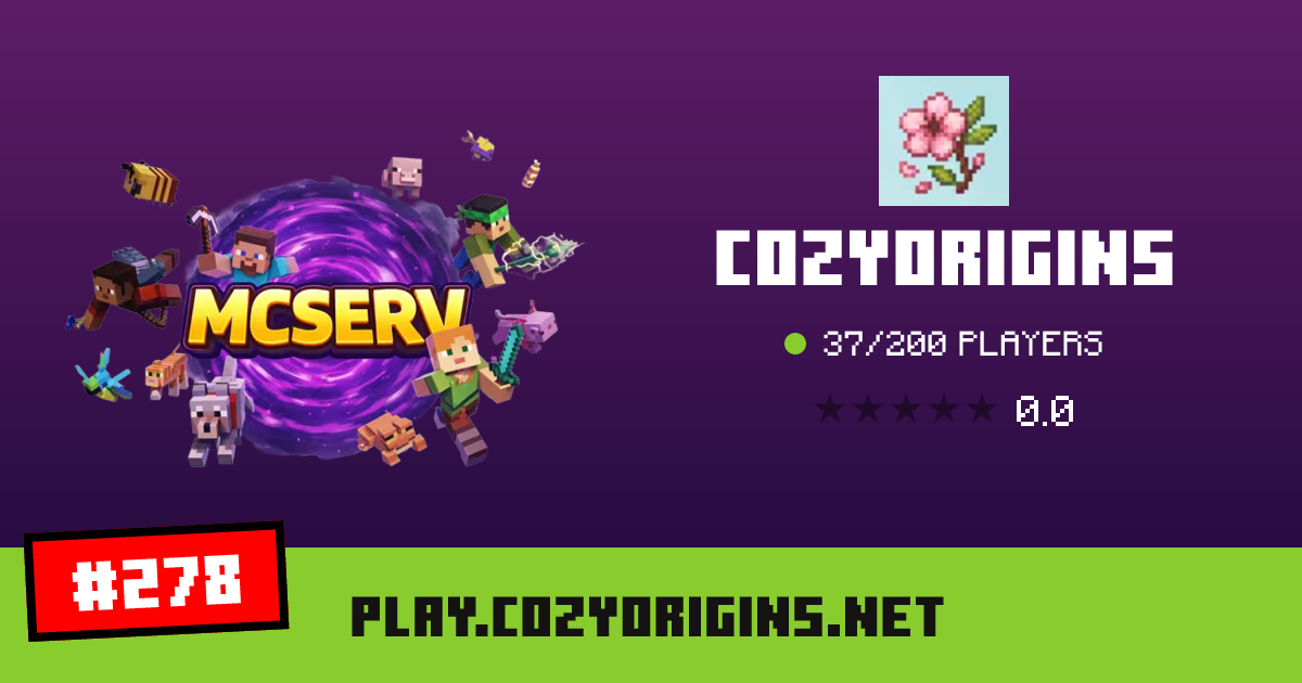 CozyOrigins - IP, players and Minecraft server info